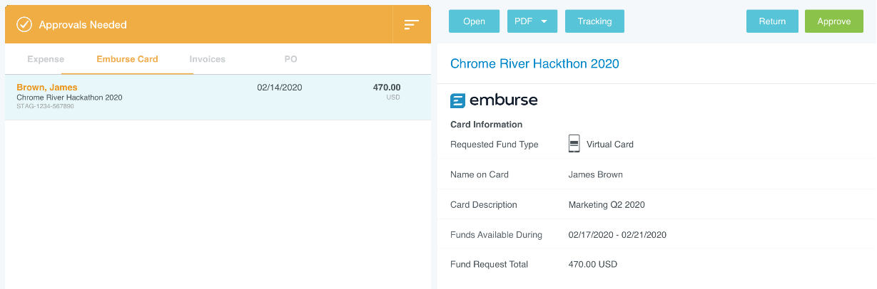 Approve Emburse Card Requests – Chrome River Help Center