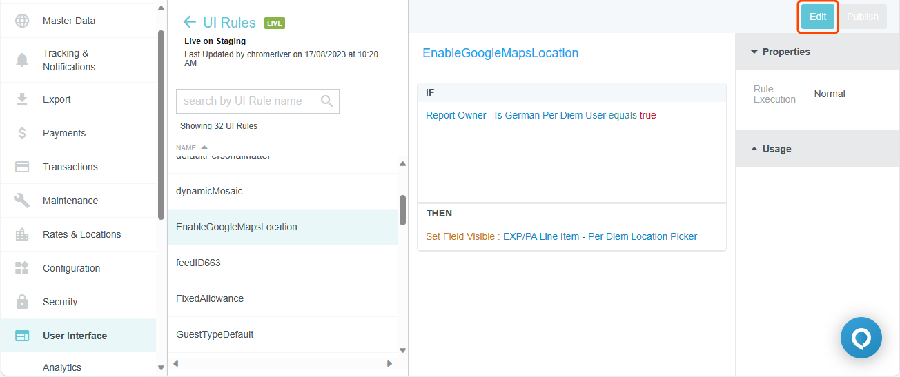 UI Rules Admin Screen – Chrome River Help Center