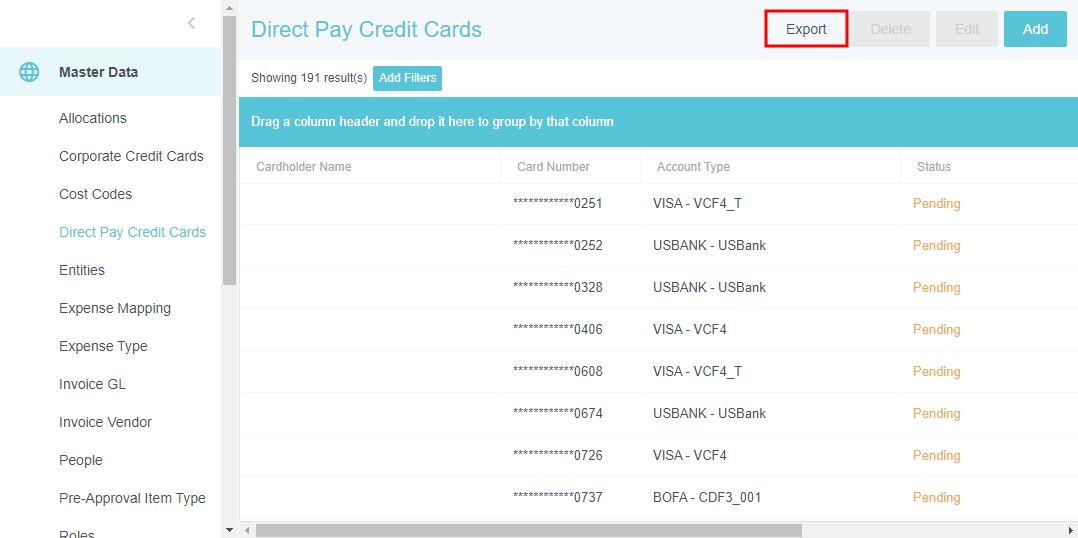 DIRECT PAY Credit Cards Admin Screen – Emburse Enterprise Help Center