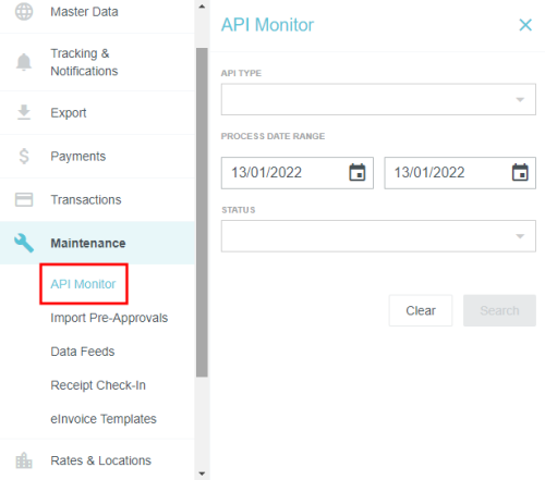 API Monitor Admin Screen – Emburse Enterprise Help Center